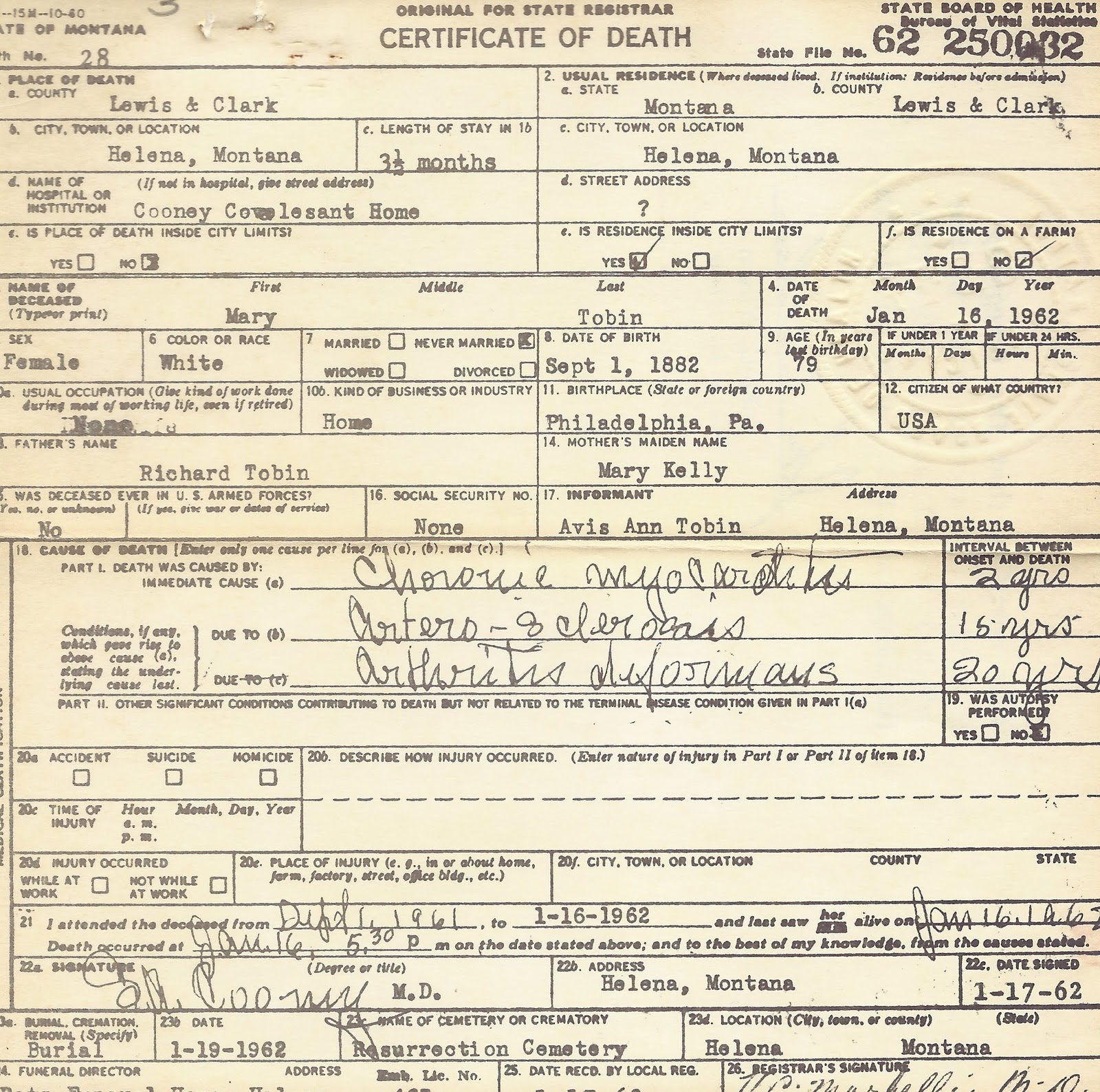 ~ TOBINS: A Glimpse Into The Past ~: MARY TOBIN, b. 1885, d. 16 Jan 1962