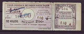 Présentation de quelques timbres et lettres: Colis postal de Paris pour ...