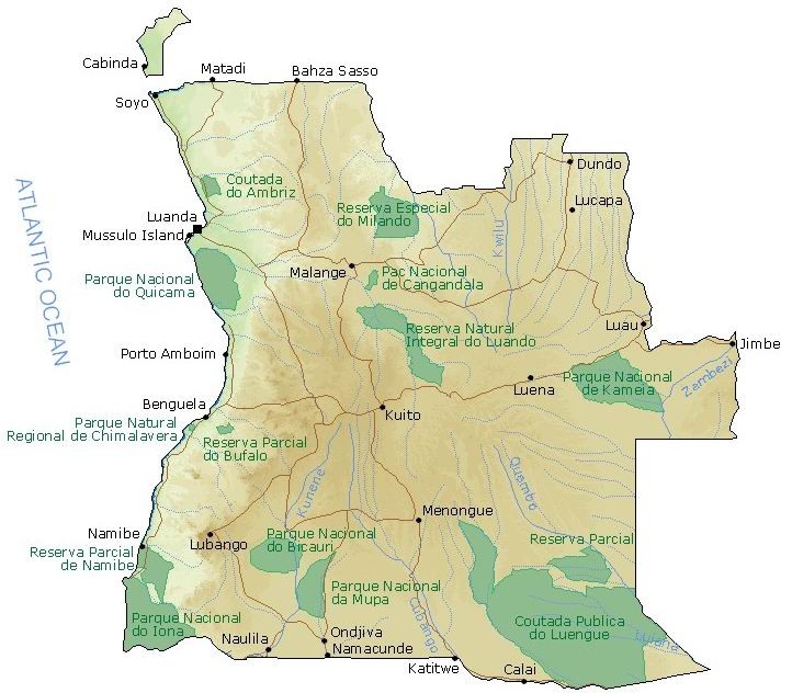 Mapa dos Parques Nacionais de Angola