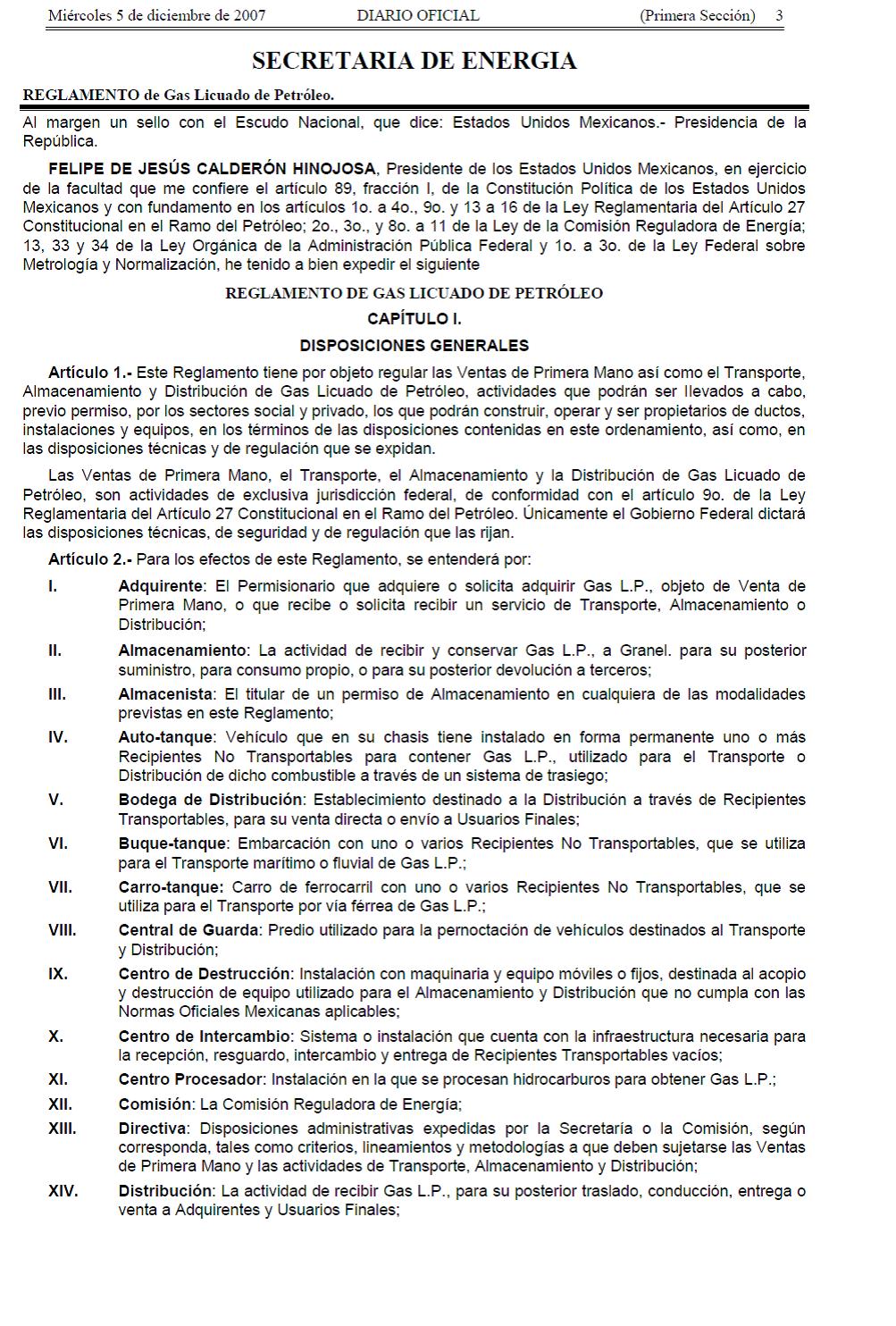 Asesoria Tecnica: REGLAMENTO DE GAS LP SENER