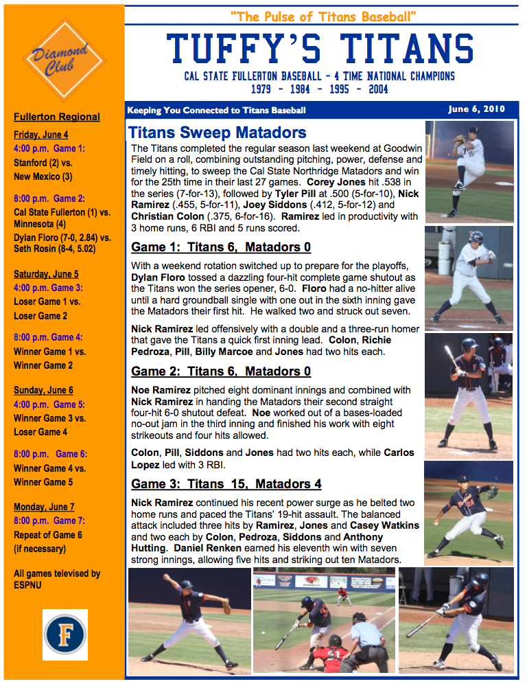 CSF Baseball: Diamond Club Newsletter (June 6, 2010)