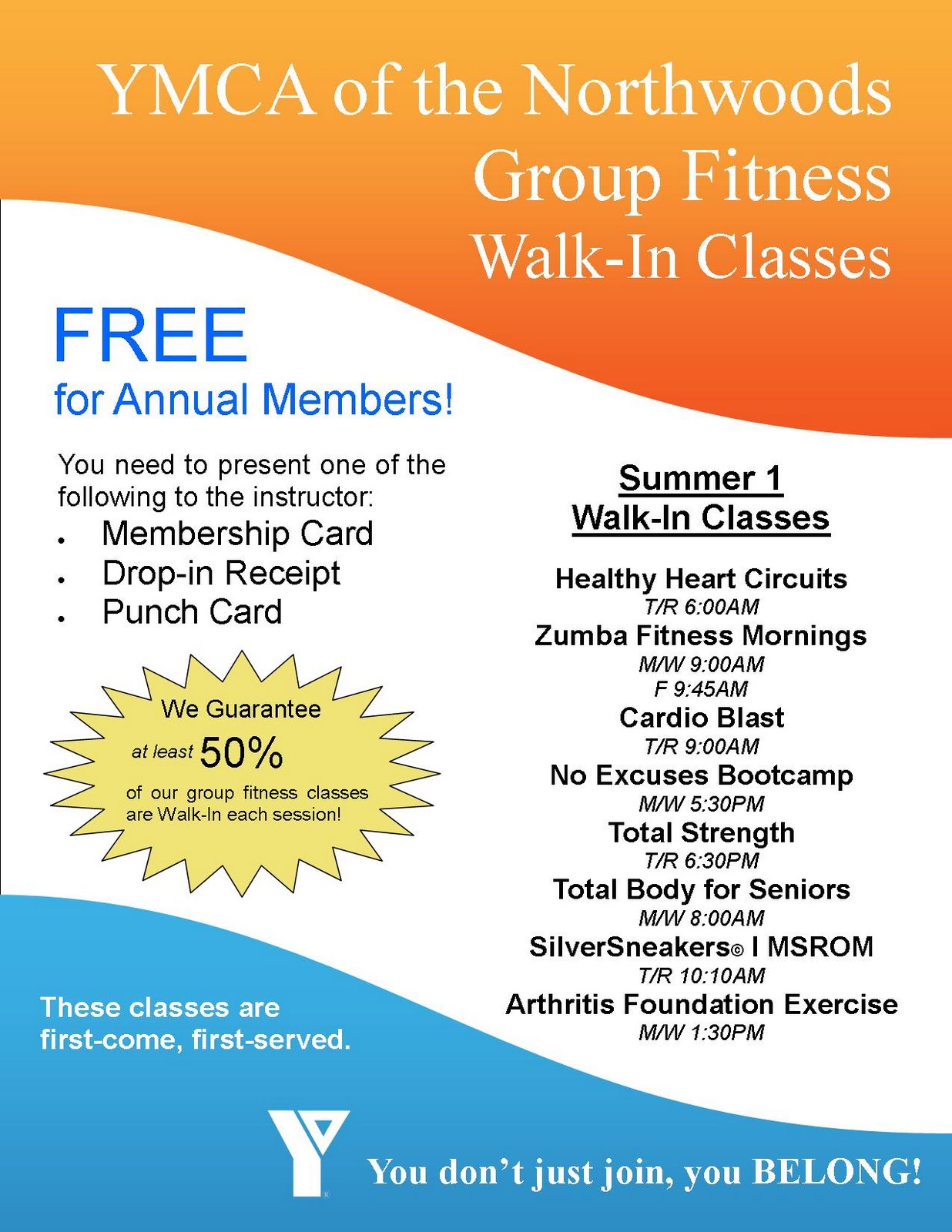 YMCA of the Northwoods Wellness: Group Fitness - Walk-In Summer Classes