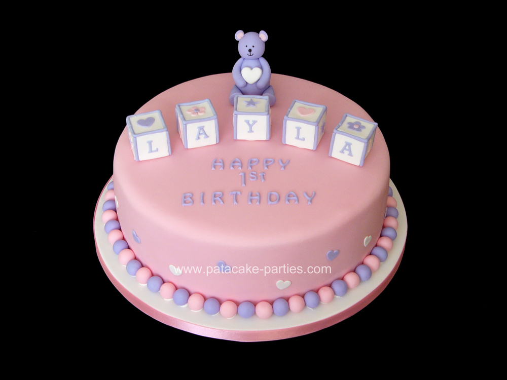 Pat-a-Cake Parties: 1st Birthday Cake with Building Blocks and Teddy