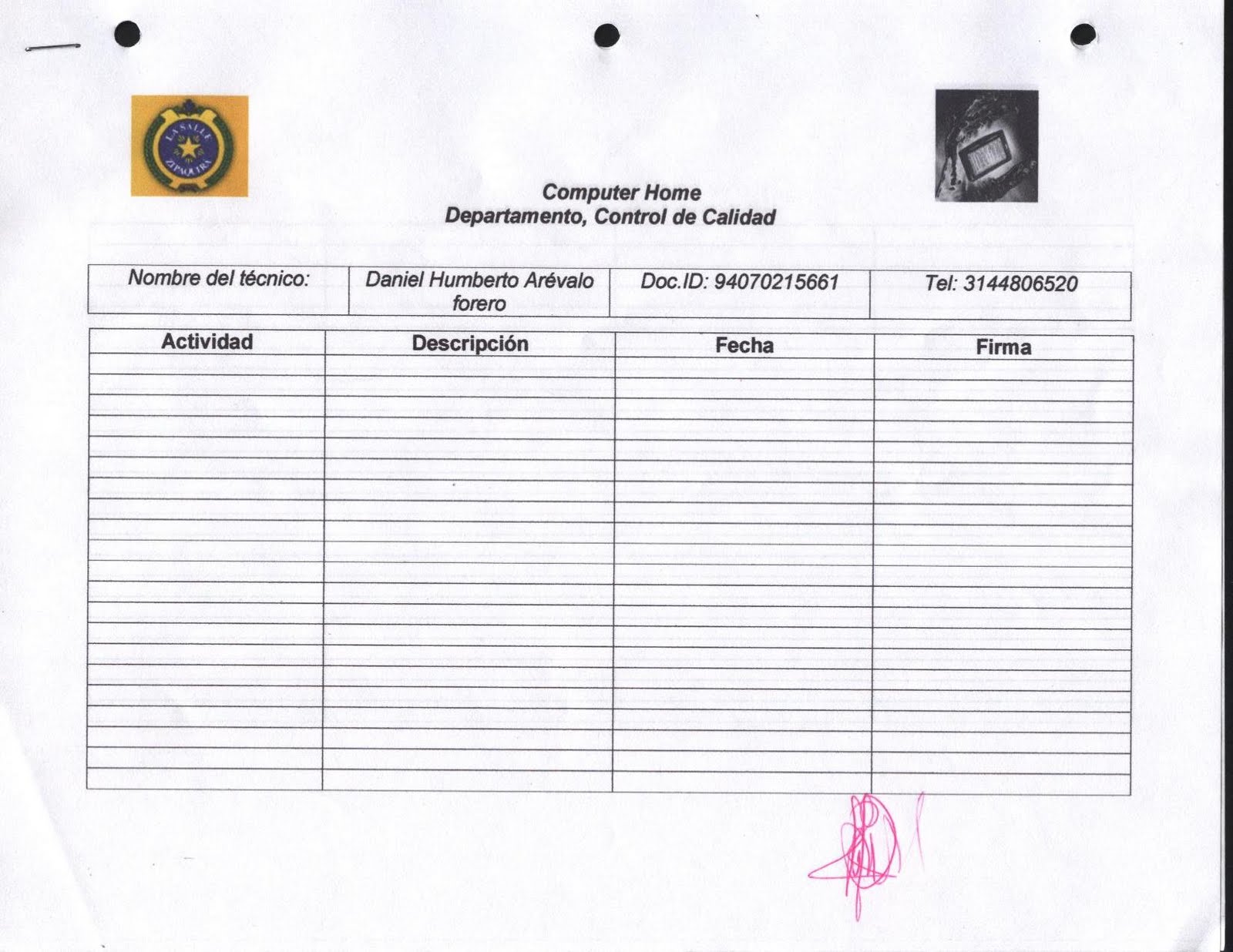 DEPARTAMENTO DE CONTROL Y CALIDAD: Formato Dpto. control de calidad