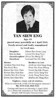 Singapore Obituaries: Tan Siew Eng
