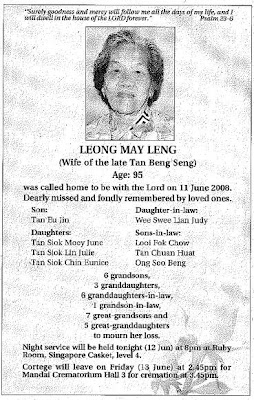 Singapore Obituaries: Leong May Leng