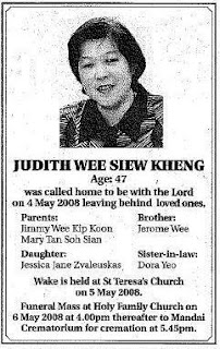 Singapore Obituaries: Judith Wee Siew Kheng