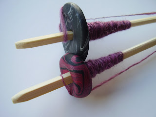 Making spindles with chopsticks & fimo.