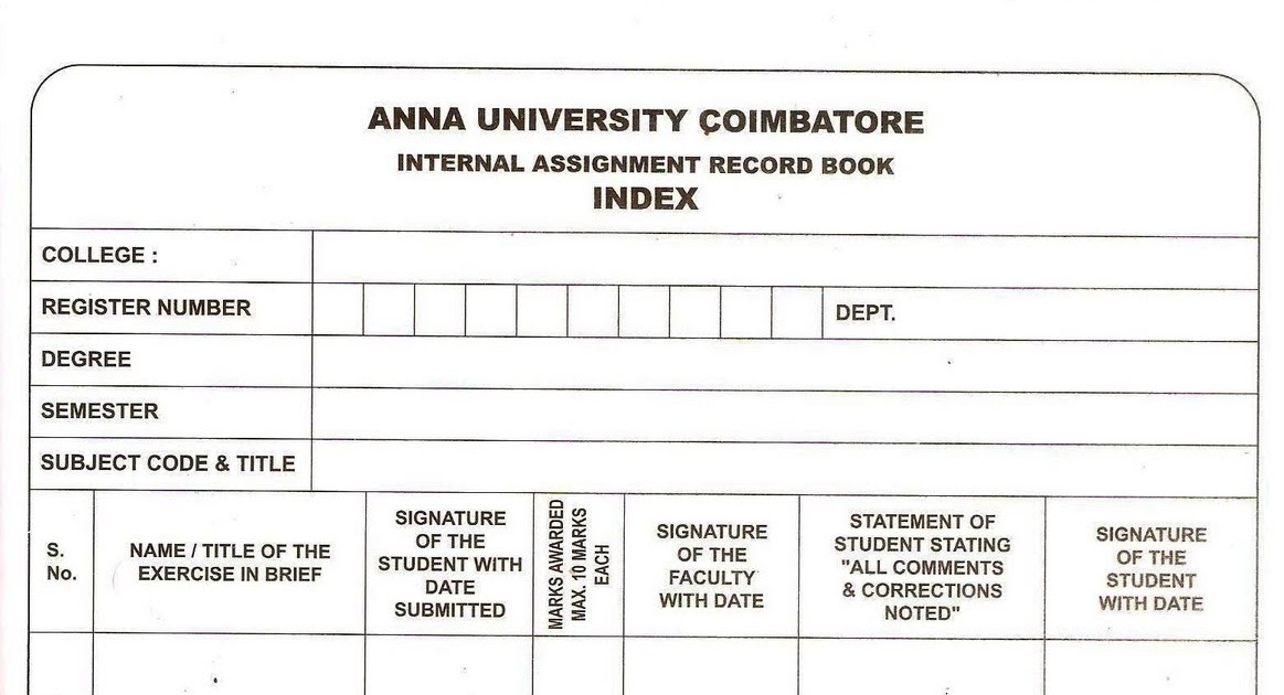 RECORD & ASSIGNMENT INDEX ~ SKCET-DEPARTMENT OF COMPUTER SCIENCE ...