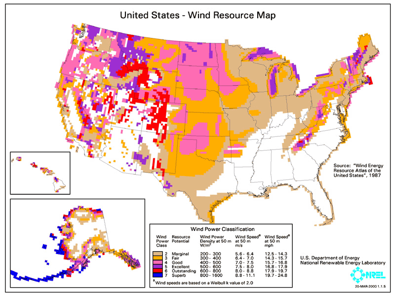 Denalis Energy Blog Map Of Wind Resources In The United States