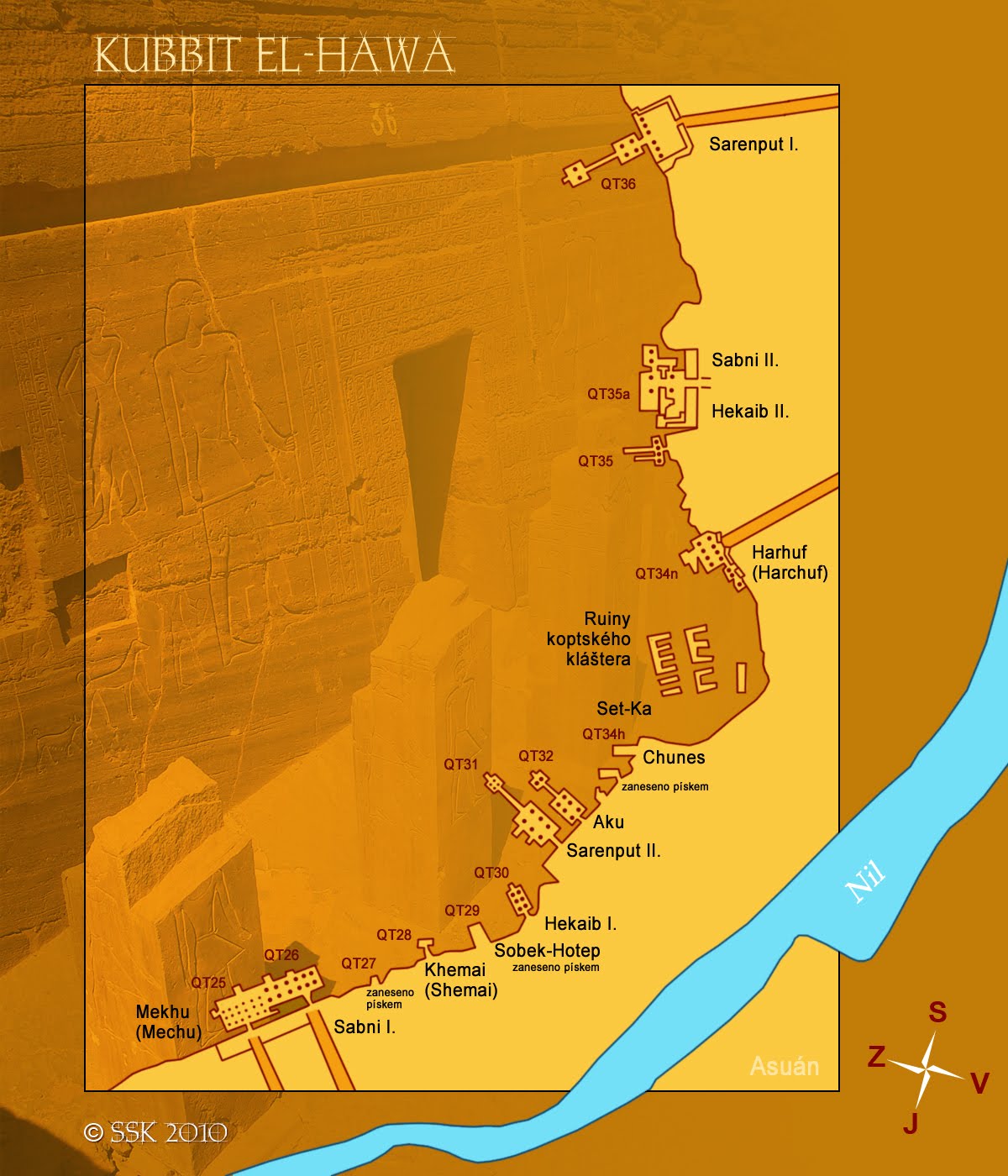 Mystický EGYPT: Kubbit el-Hawa – Skalní hrobky – Mapa – 06