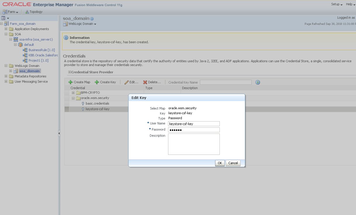 Learning SOA: Create Keystore from EM conosle in SOA Suite 11g