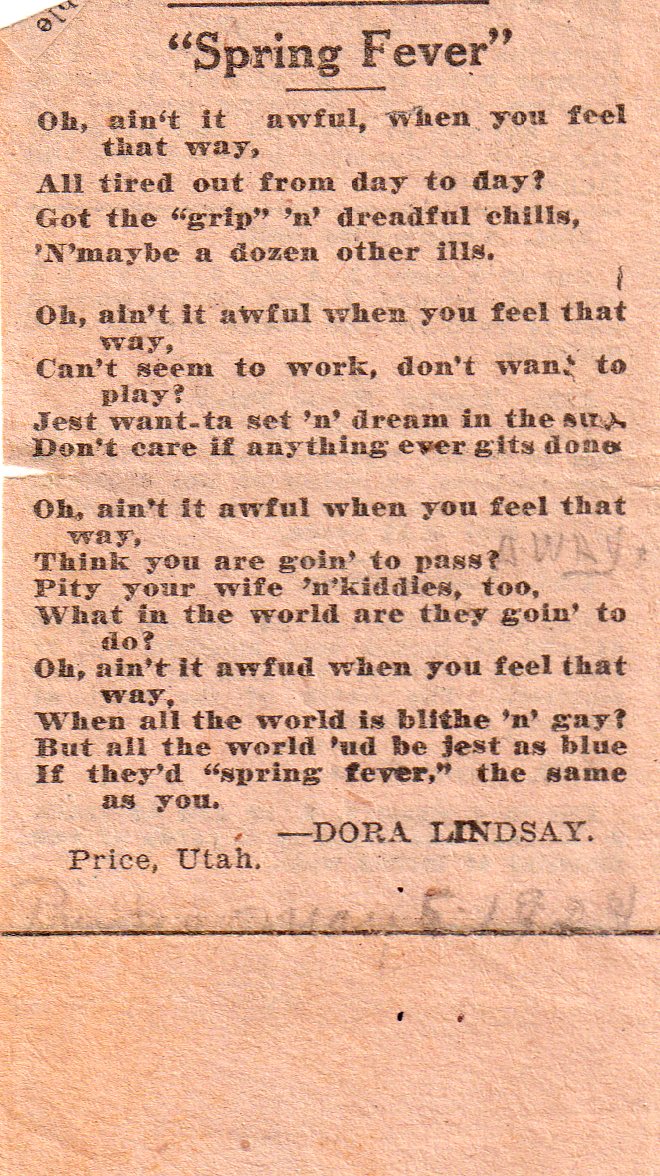 The Light Keeper: "Spring Fever" poem by Dora Lindsay