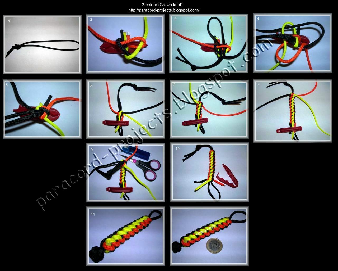 Paracord projects: 3 - color Key Fob (Crown Knot)