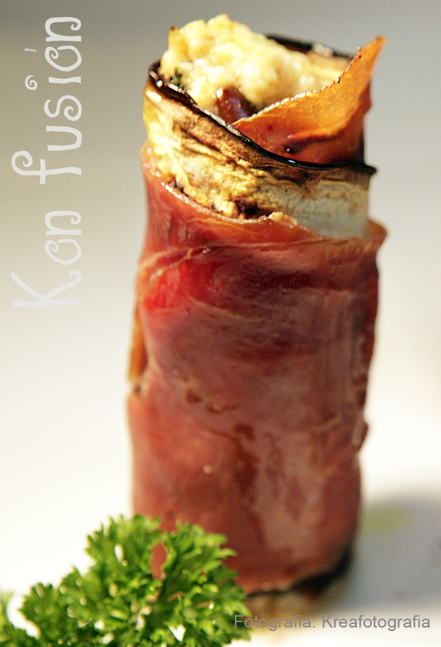 Kon fusión - Cocina: Rollitos de berenjena con jamón serrano rellenos ...