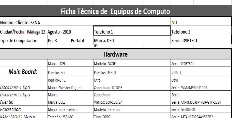 mantenimiento técnicos de sistemas: FICHA TÉCNICA DE EQUIPOS DE COMPUTO
