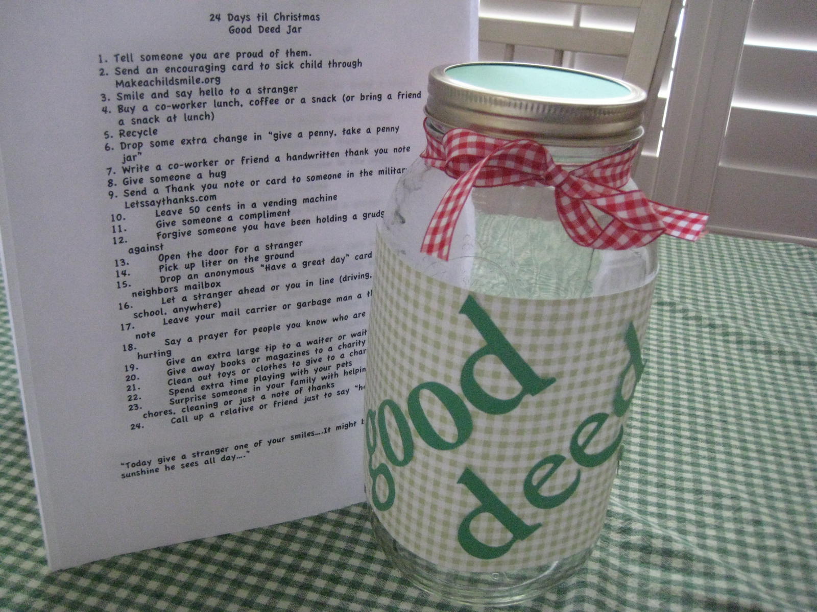 Creative Party Ideas by Cheryl: 24 days to Christmas "Good Deed Jar"