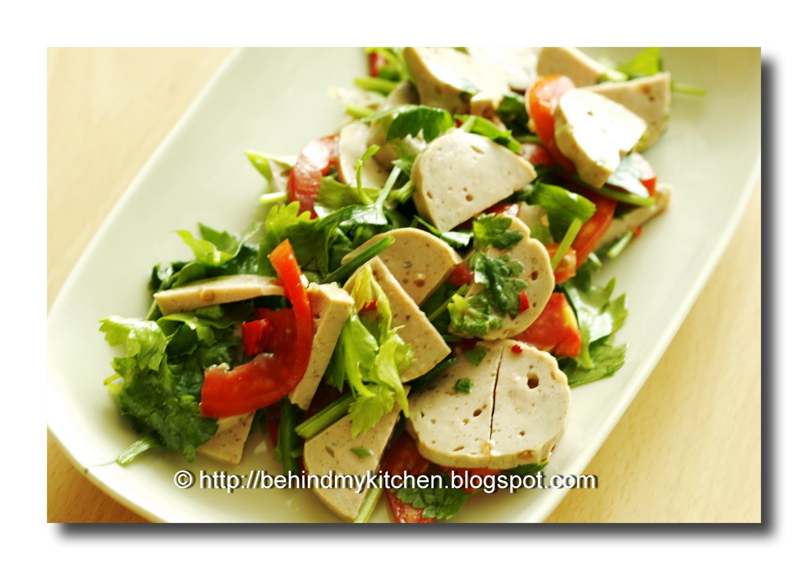 BEHIND MY KITCHEN: ยำหมูยอ Yum Moo Yaw : White pork sausage salad