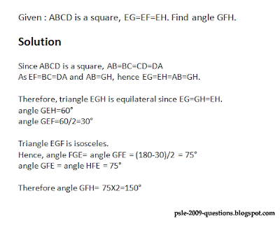 PSLE 2009 Questions & Solutions: PSLE Maths 2009 - Find the Angle Question