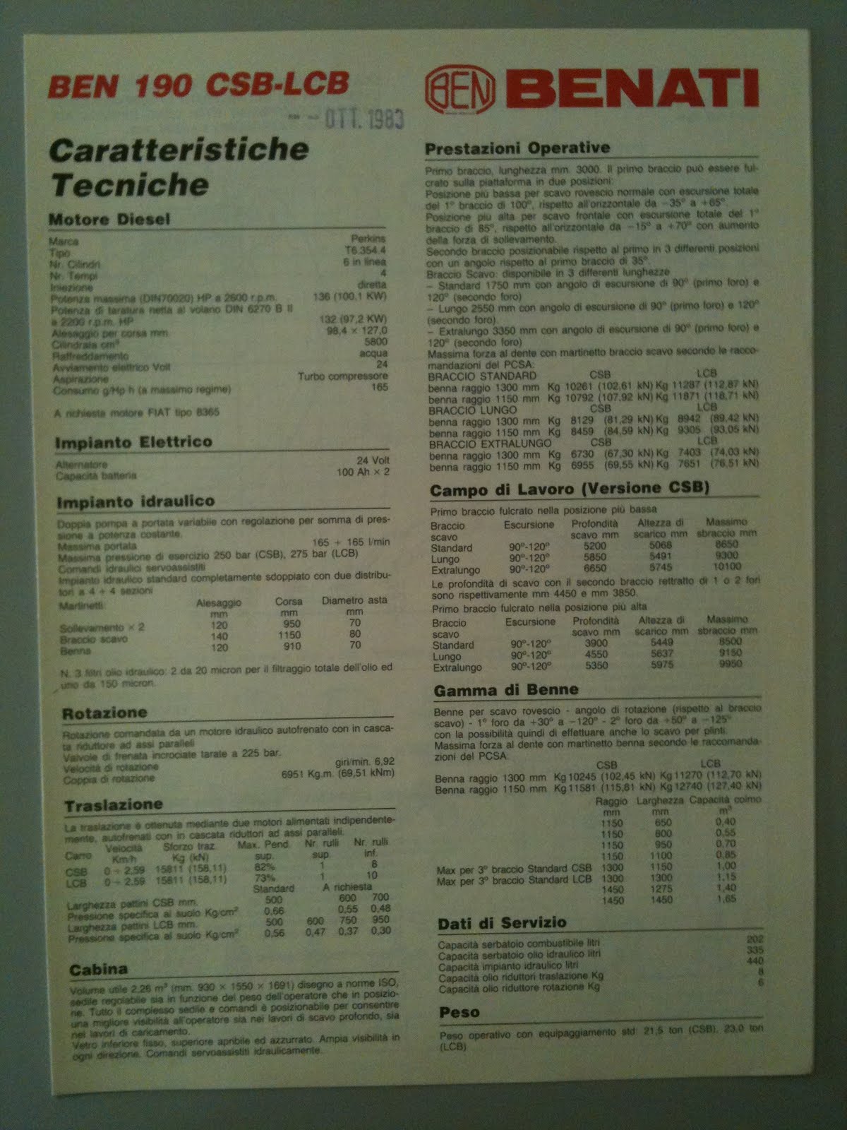 Earthmoving Machinery Sales Brochures: Benati BEN 190 CSB-LCB Tech ...