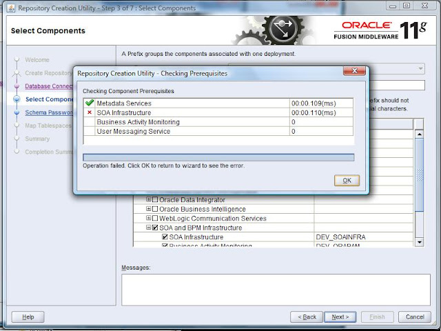 Resolution Of Error In Running Repository Creation Utility Using Oracle Xe Database Error Rcu