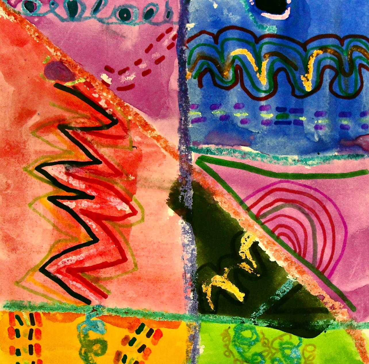Da Vinci's Wings: 1st Grade Line Paintings Square 1 Art Project