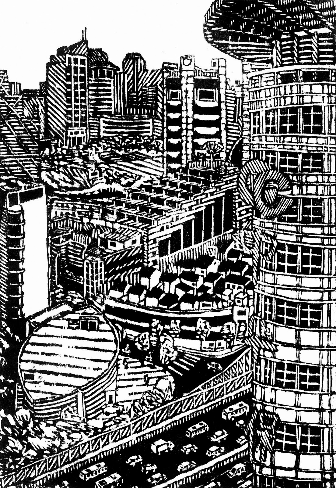 Jon Renzella- Woodcuts: Shanghai Heights (Mainland China 1)