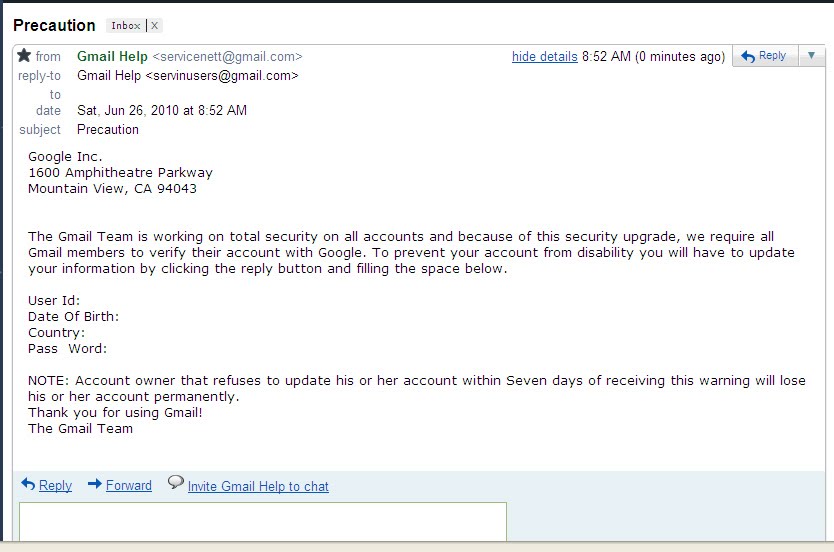 Gmail Help Spammer - don't fall for this stupid sh*t - Reyjr.com