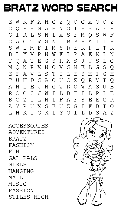 BRATZ WORD SEARCH - FREE AND PRINTABLE | Free World Pics