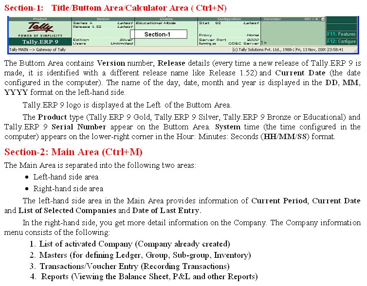 TALLY 9.0: Sections of Gateway of Tally.ERP 9