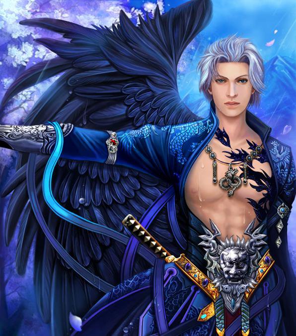 The angels sanctuary: Angel - White hairs with blue/dark wings