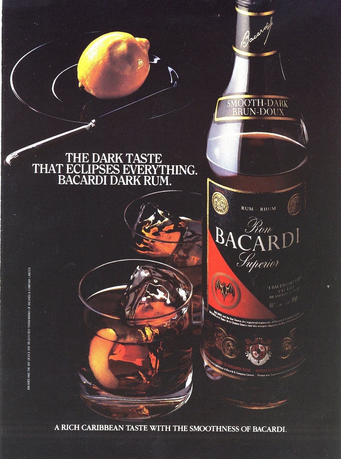 1988 - BACARDI - Dark Rum - Ad - DARK ECLIPSES EVERYTHING | Old ...