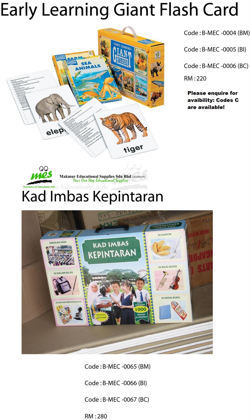 Makmur Educational Supplies Sdn Bhd: EARLY LEARNING GIANT FLASH CARD ...