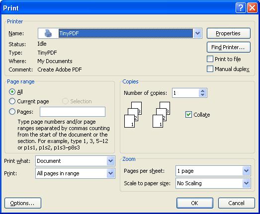 Free tiny PDF " printer driver " to create PDF file format