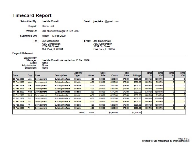 Free, Simple Time Reporting: Report Samples