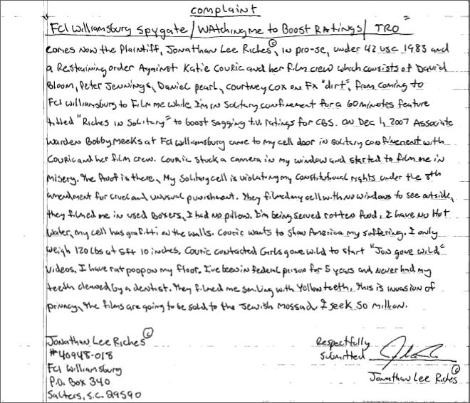 Dr. Professor Yamoto's Dept. of Grievances: Jonathan Lee Riches