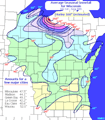 Wisconsin Average snowfall.