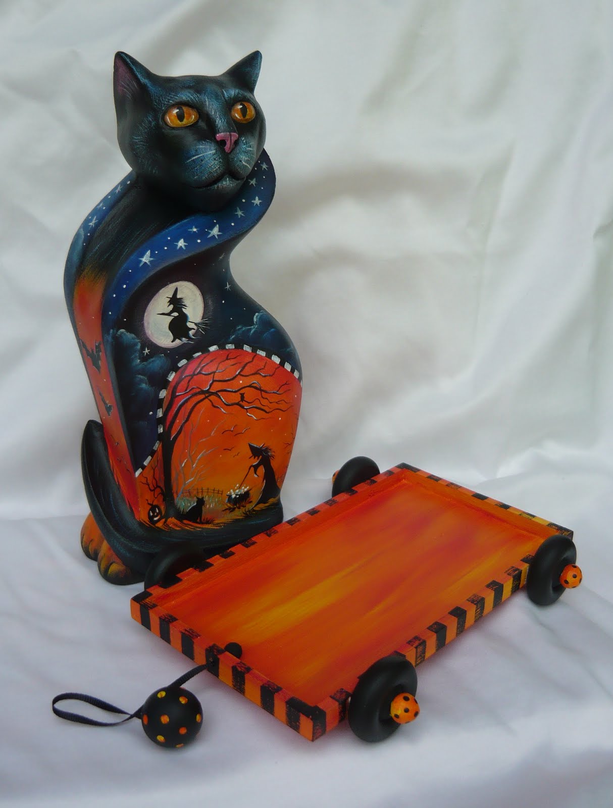 MAGIC BRUSH STUDIO: Halloween Carved Cat in Pull Cart. On eBay next week~