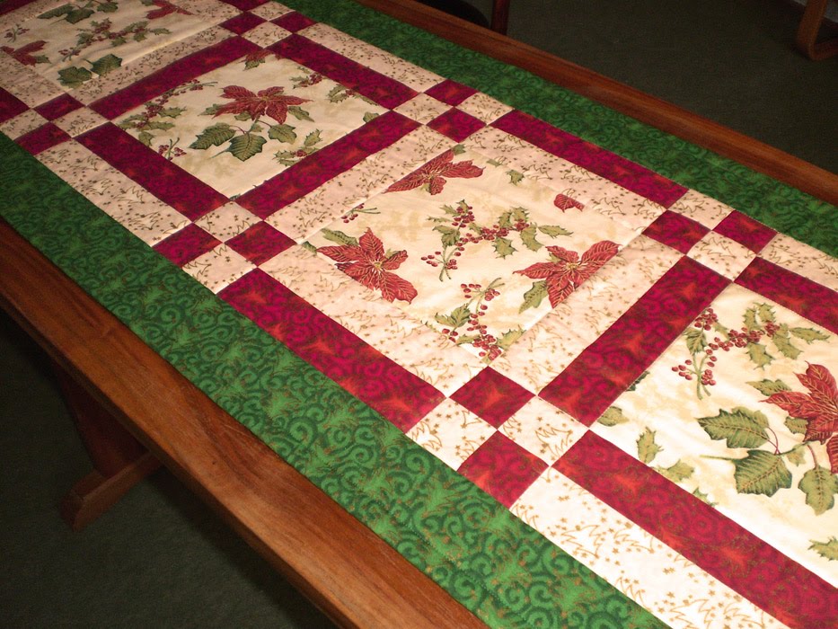 PATCHWORK MILL: Bright Red Poinsettia Table Runner and Table Topper for ...