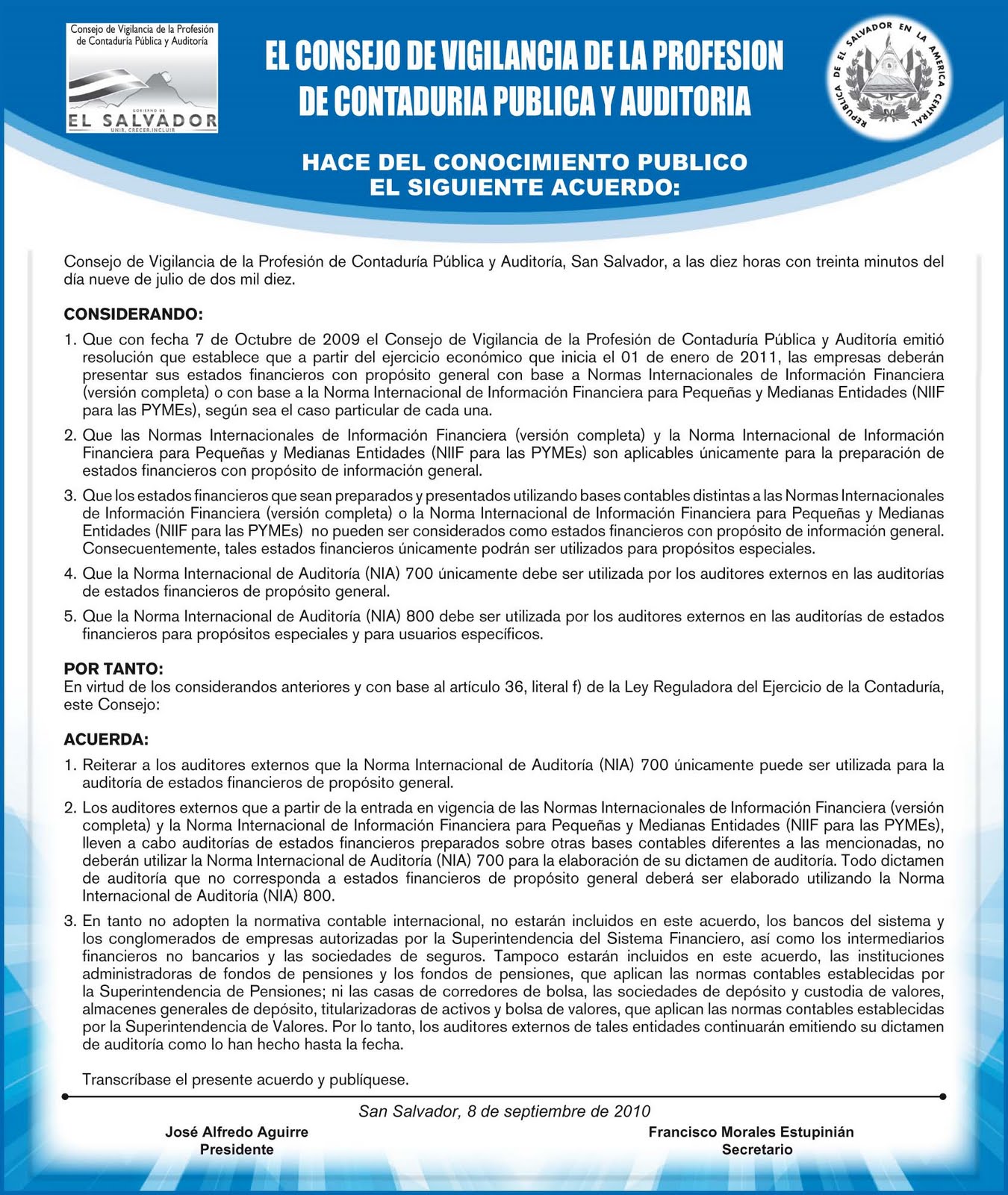ADICTIVO...: Acuerdo del CVPCVPA sobre NIA´s 700 y 800