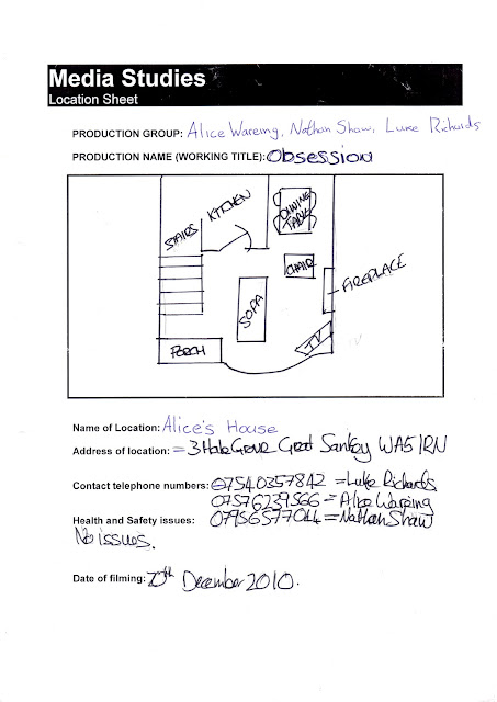 Media Studies: Section 7: RECCE AND LOCATION SHEETS