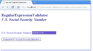Dot Net Examples: How to validate U.S. Social Security Number : regular expression validator