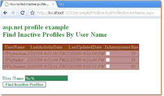 Dot Net Examples: How to find inactive profiles by user name in asp.net
