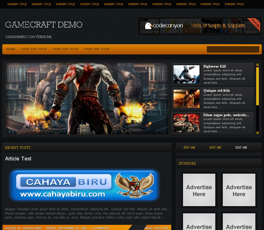 Top free siteweb templates: Gamecraft Blogger Theme