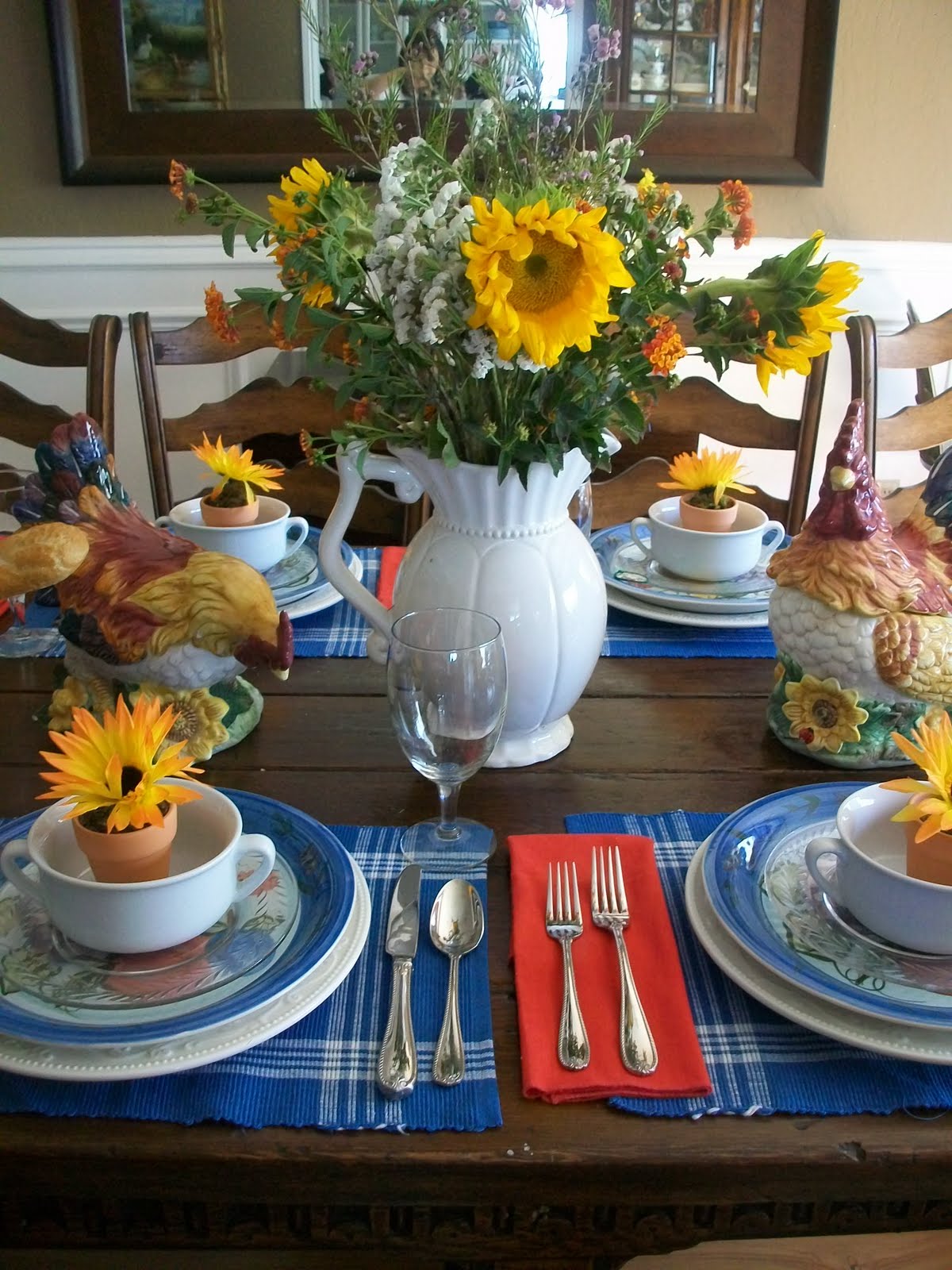 Lace and Ivy Cottage: Rooster Tablescape