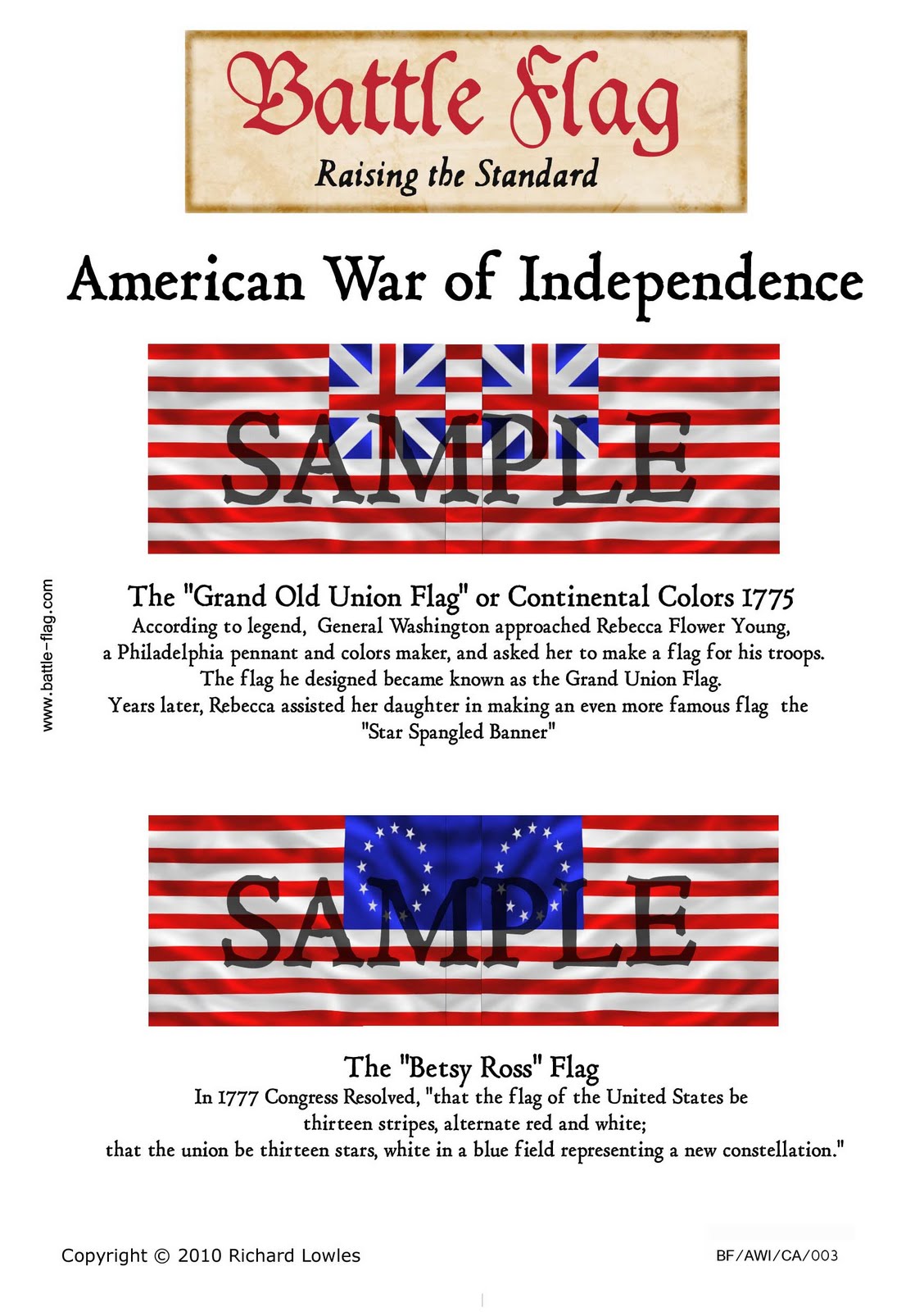 New American War of Independence Wargame Flags (AWI) |Battle Flag
