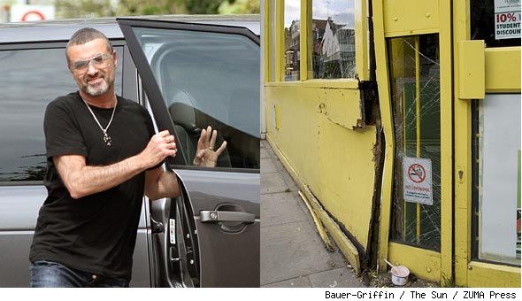 Notes From A Broad: George Michael Crashes His Car Into A Shop?!