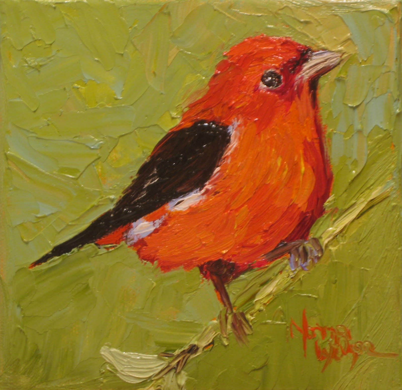 Norma Wilson Virginia Artist Original Oil Scarlet Tanager Bird Portrait ...