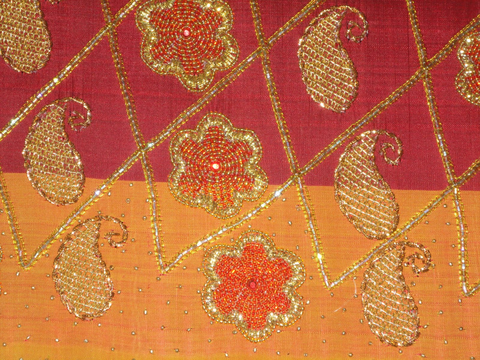 aari zardosi beads embroidery: Pattu saree with Heavy beads Zardosi ...
