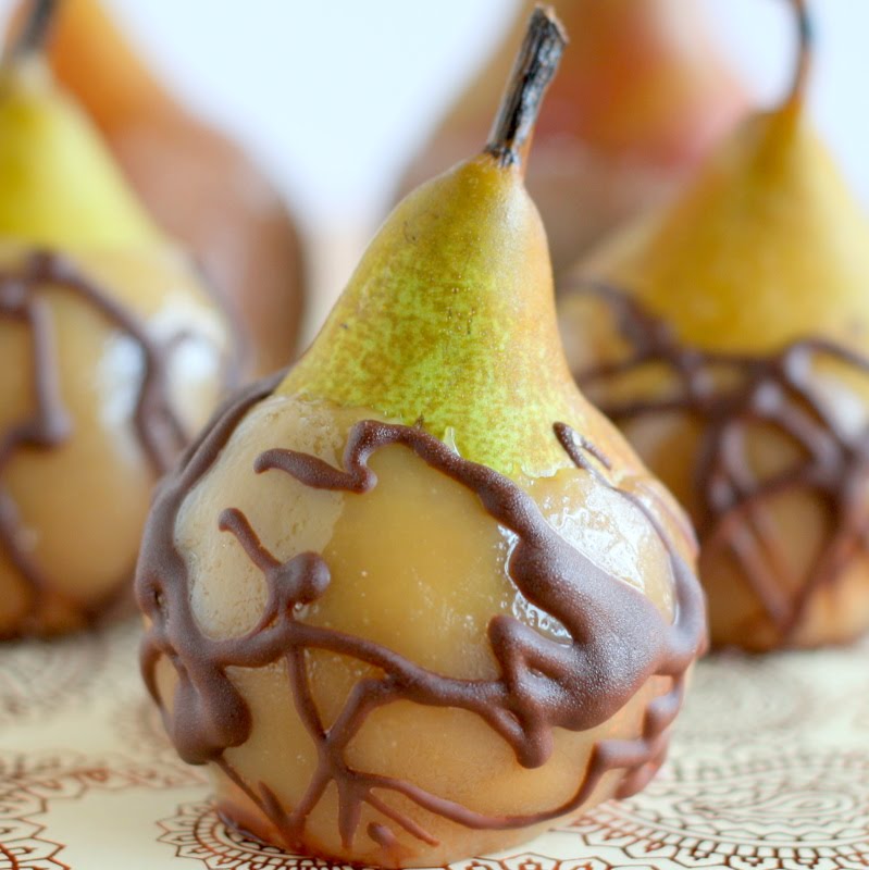 Caramel-Chocolate Dipped Sugar Pears - Sprinkled with Flour